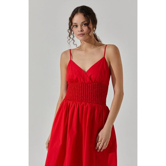 Astr | Dresses | Nwt Astr The Label Popcorn Waist Midi Dress Cherry Red ...
